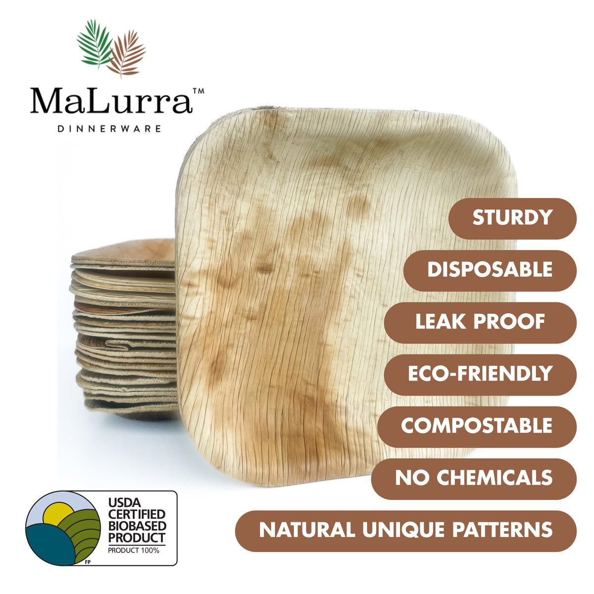 6-Inch Square Palm Plates | Disposable Palm @Wholesale Rate